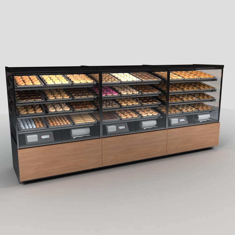 3d bakery case doughnuts bagels