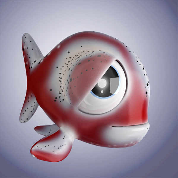 sad fish cartoon 3d model