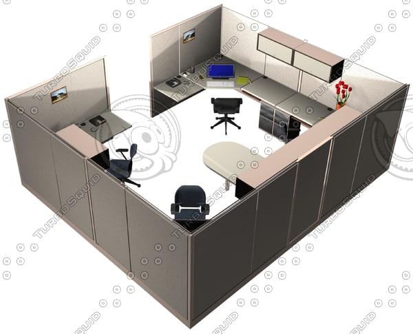 3d model of office workstation bullpen