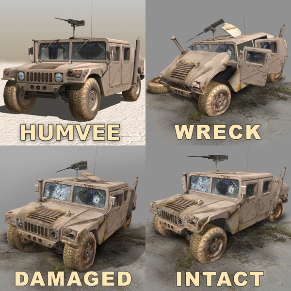 wrecks damaged desert 3d model