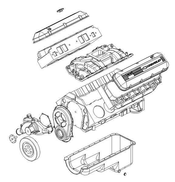 chevrolet big block v8 engine 3d dxf