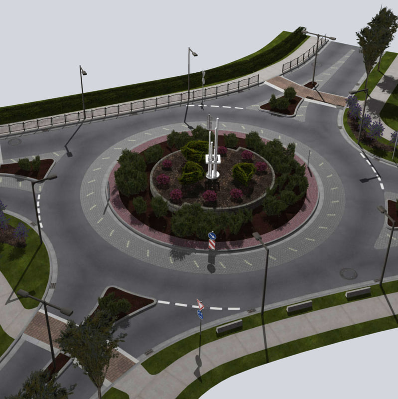 roundabout tree street signs 3d model