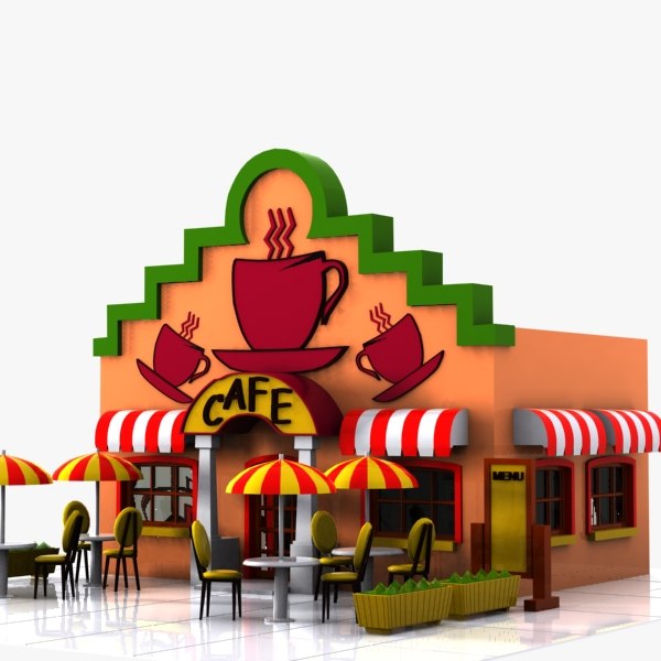 3d cartoon cafe toon model